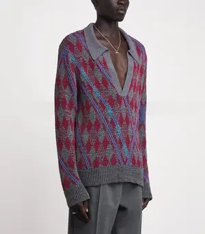 Dries Van Noten Argyle Open-collar Sweater