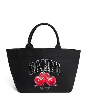 GANNI Cherry Printed Medium Tote Bag