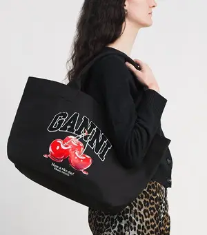 GANNI Cherry Printed Medium Tote Bag