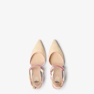Fendi Colibrì Lite Slingbacks In Nude Mesh With Rubber Floral Motif - Pink