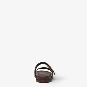 Fendi Ff Baguette Leather Slides