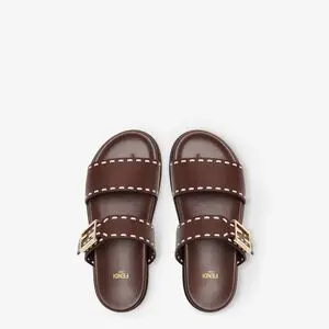 Fendi Ff Baguette Leather Slides