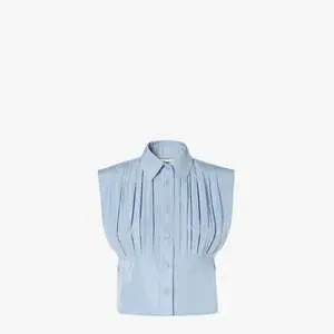 Fendi Sleeveless Top With Embroidered Logo - Light Blue