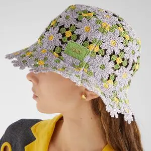 Fendi Floral Crochet Raffia Bucket Hat