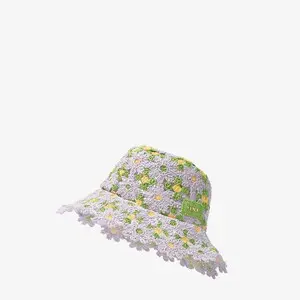 Fendi Floral Crochet Raffia Bucket Hat - Purple