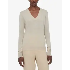 JOSEPH Cashair V-neck Cashmere Jumper - Powder