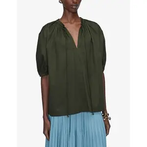 JOSEPH Nador Tie-neck Cotton Top - Palm Leaf