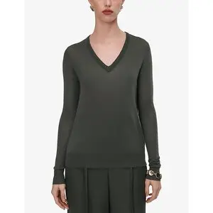 JOSEPH Cashair V-neck Cashmere Jumper - Palm Leaf