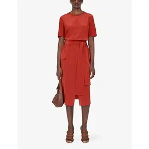 JOSEPH Charai Belted Silk Midi Skirt