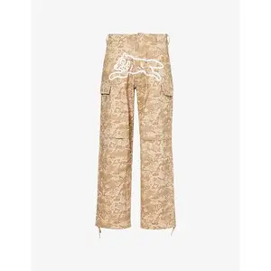 ICECREAM Snakeskin-pattern Cotton Cargo Trousers - Light Brown