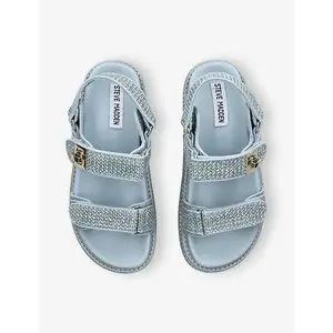 Steve Madden Bigmona Raffia Flat Sandals - Blue