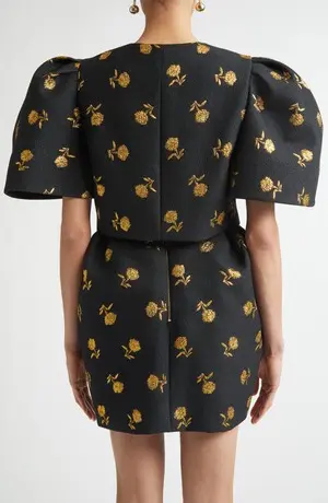 Carolina Herrera Carnation Jacquard Bell Sleeve Crop Jacket