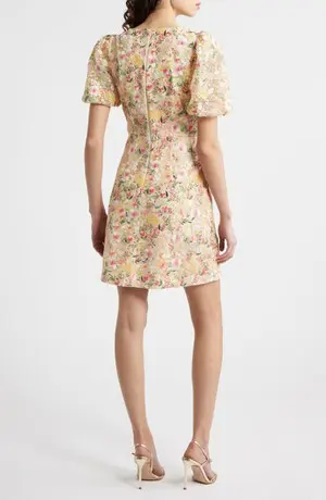 Eliza J Embroidered Puff Sleeve Cocktail Dress
