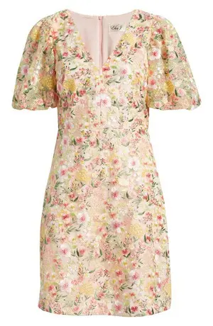 Eliza J Embroidered Puff Sleeve Cocktail Dress