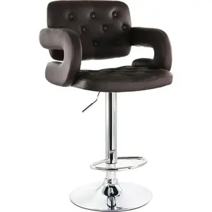 ELAMA Faux Leather Tufted Bar Stool With Adjustable Height - Brown