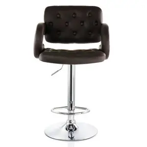 ELAMA Faux Leather Tufted Bar Stool With Adjustable Height