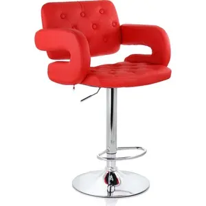ELAMA Faux Leather Tufted Bar Stool With Adjustable Height - Red