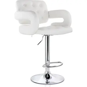 ELAMA Faux Leather Tufted Bar Stool With Adjustable Height - White
