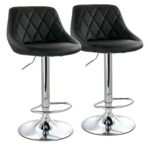 ELAMA 2 Piece Diamond Stitched Faux Leather Bar Stool With Adjustable Height - Black