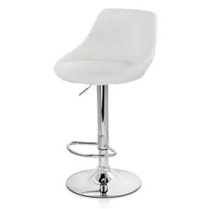 ELAMA 2 Piece Diamond Stitched Faux Leather Bar Stool With Adjustable Height - White