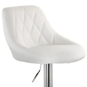 ELAMA 2 Piece Diamond Stitched Faux Leather Bar Stool With Adjustable Height - White