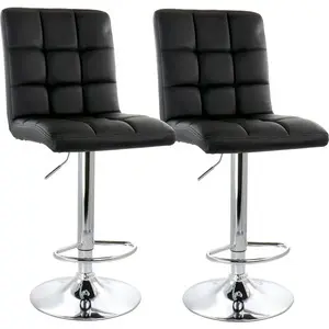 ELAMA 2 Piece Square Tufted Faux Leather Adjustable Bar Stool - Black