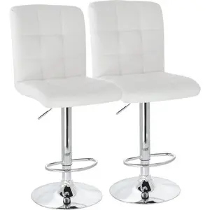 ELAMA 2 Piece Square Tufted Faux Leather Adjustable Bar Stool - White