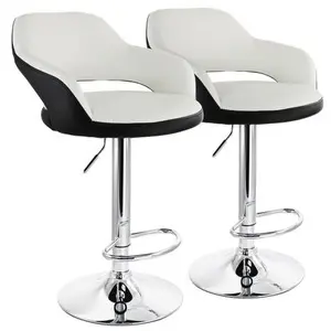 ELAMA 2 Piece Tufted Faux Leather Two Tone Adjustable Bar Stool - Black