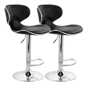 ELAMA 2 Piece Slim Faux Leather Adjustable Bar Stool - Black
