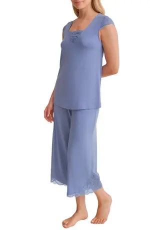 Fleur't Belle Époque Lace Trim Knit Capri Pajamas - Denim
