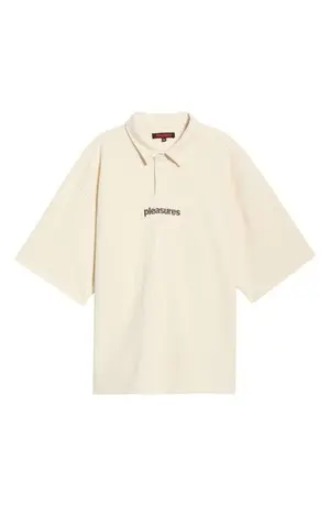 PLEASURES Cable Short Sleeve Polo - Ecru