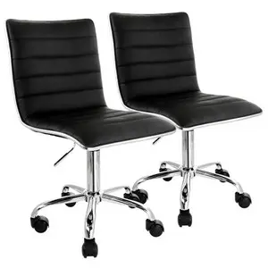 ELAMA 2 Piece Adjustable Faux Leather Rolling Office Chair - Black