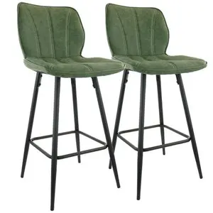 ELAMA 2 Piece Faux Leather Bar Chair With Metal Legs - Green