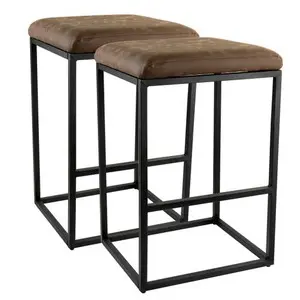 ELAMA 2 Piece Faux Leather Bar Chair - Brown