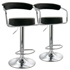 ELAMA 2 Piece Faux Leather Retro Adjustable Bar Stool - Black