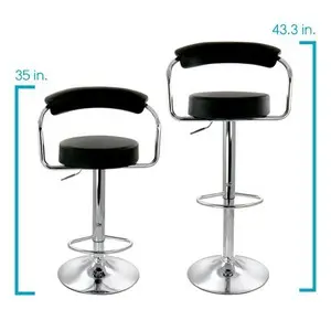 ELAMA 2 Piece Faux Leather Retro Adjustable Bar Stool