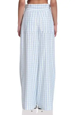 Avec Les Filles Tie Waist Wide Leg Pants - Light Blue Gingham