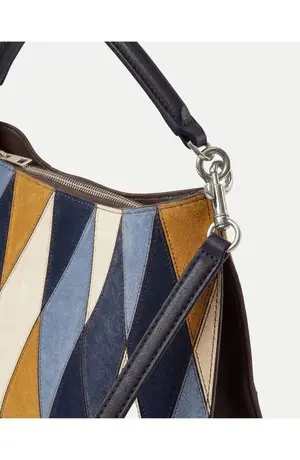 Veronica Beard Vida Patchwork Suede Shoulder Bag - Blue Multi