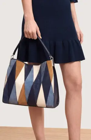 Veronica Beard Vida Patchwork Suede Shoulder Bag - Blue Multi