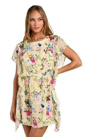 L'Agence Alia Garden Butterflies Chiffon Cover-up Tunic