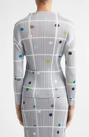 Issey Miyake Crossing Dots Pleated Funnel Neck Top - Light Gray