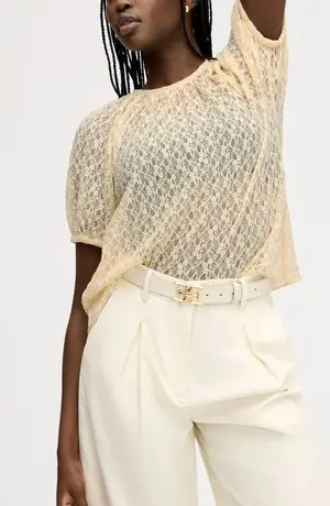 Sam Edelman Semisheer Stretch Lace Top - Almond