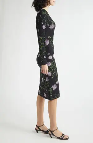 Stella McCartney Twisted Floral Long Sleeve Body-con Midi Dress