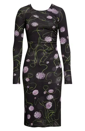 Stella McCartney Twisted Floral Long Sleeve Body-con Midi Dress