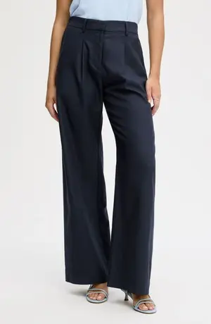 Sam Edelman Relaxed Wide Leg Twill Pants - Navy
