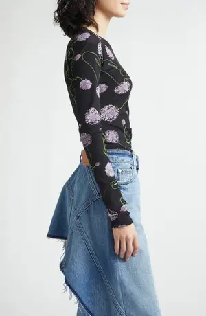 Stella McCartney Twisted Floral Mesh Top