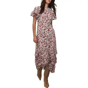 Mint Velvet Floral Print Maxi Dress With Ruffle Sleeves - Green