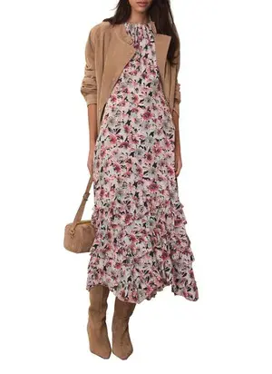 Mint Velvet Floral Print Maxi Dress With Ruffle Sleeves