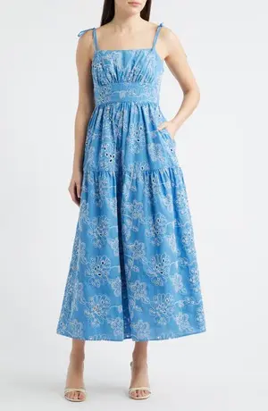 Julia Jordan Cotton Blend Eyelet Midi Sundress