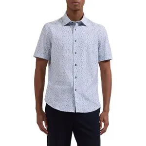 Bugatchi Miles Ooohcotton® Guitar Print Short Sleeve Button-up Shirt - Peacock